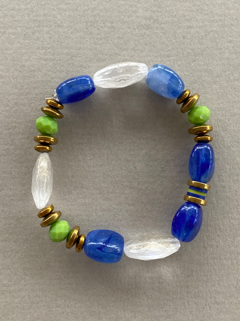 HILB12 - Royal blue and green crystal elasticated bracelet – Gist Jewellery